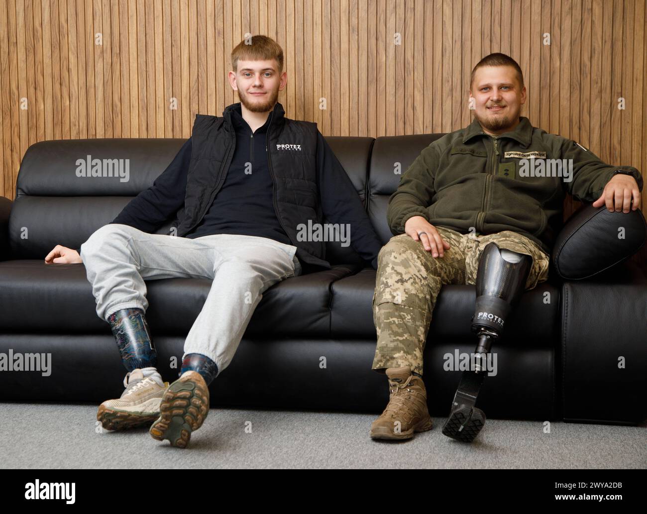 KYIV, UKRAINE - APRIL 04, 2024 - Ukrainian soldiers Danyil Melnyk (L ...