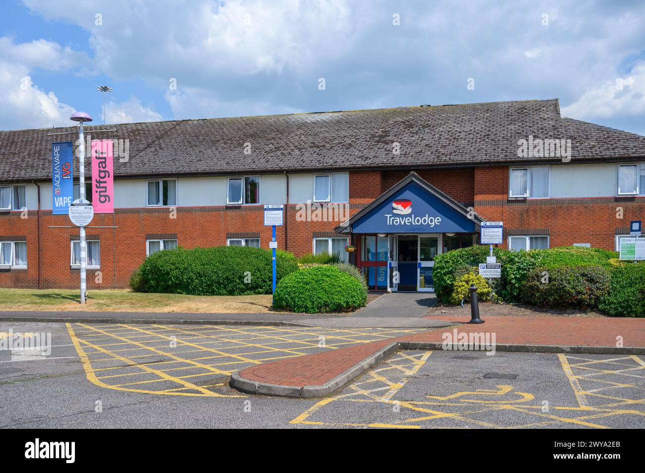 Travelodge hotel at motorway services in England Stock Photo - Alamy