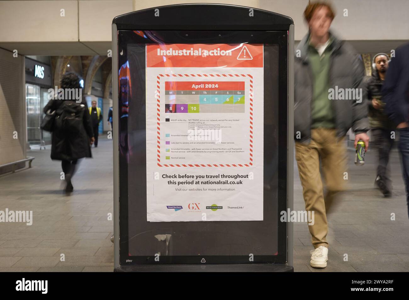 Signage at London Bridge station as train drivers from the Aslef union ...