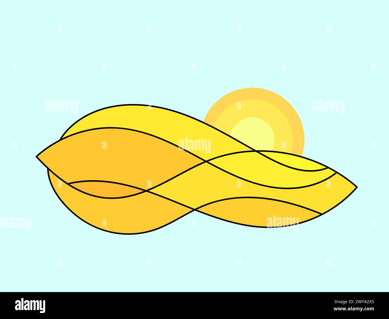 Desert landscape with sand dunes in line art style. Sunrise over the ...