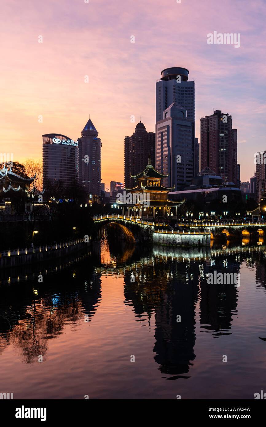 Guiyang, China - February 09 2022: The famous Jiaxiu tower and Fuyu ...