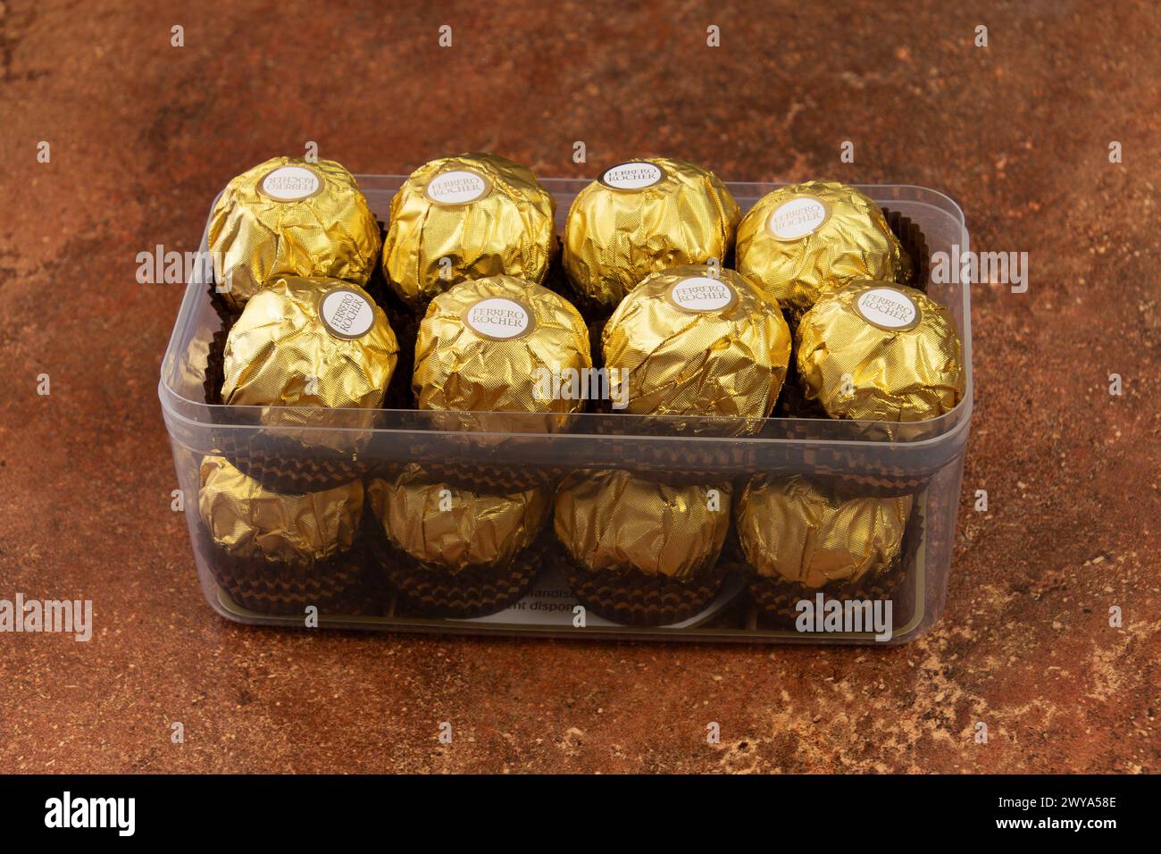 box of Ferrero Rocher brand chocolates isolated on a table Stock Photo ...