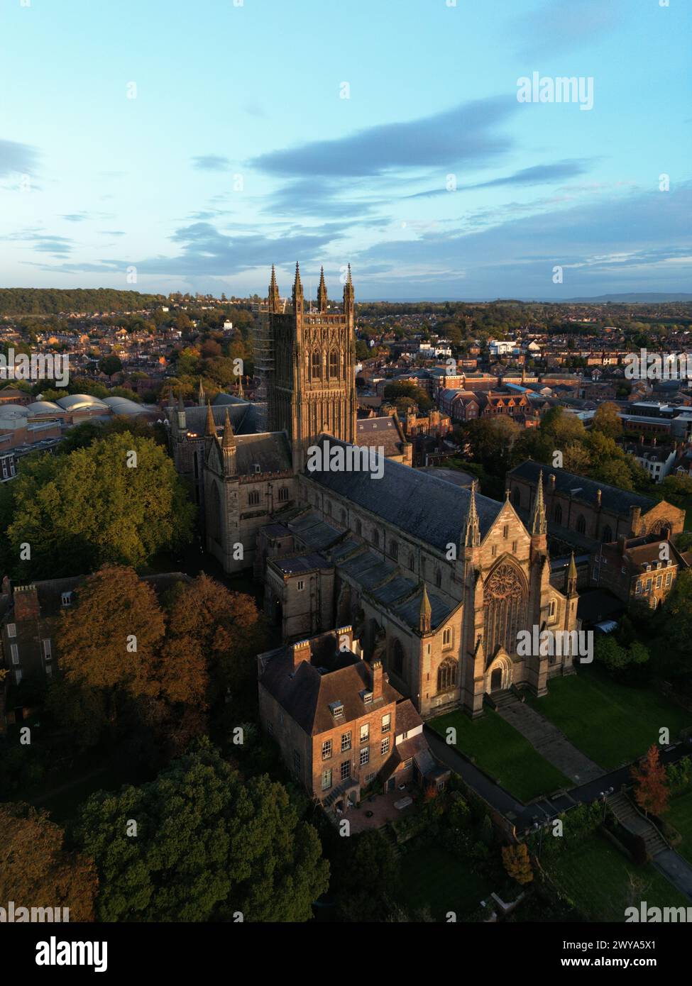 An aerial view of the historic Worcester Cathedral in England Stock ...