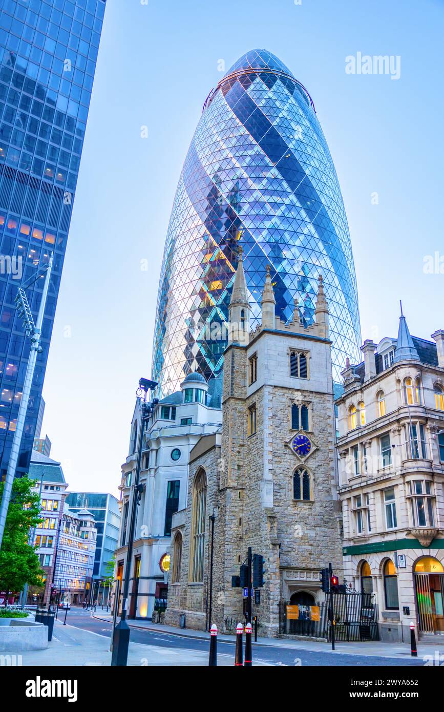 London, UK - May 20, 2023: St Andrew Undershaft Church at sunset in the ...