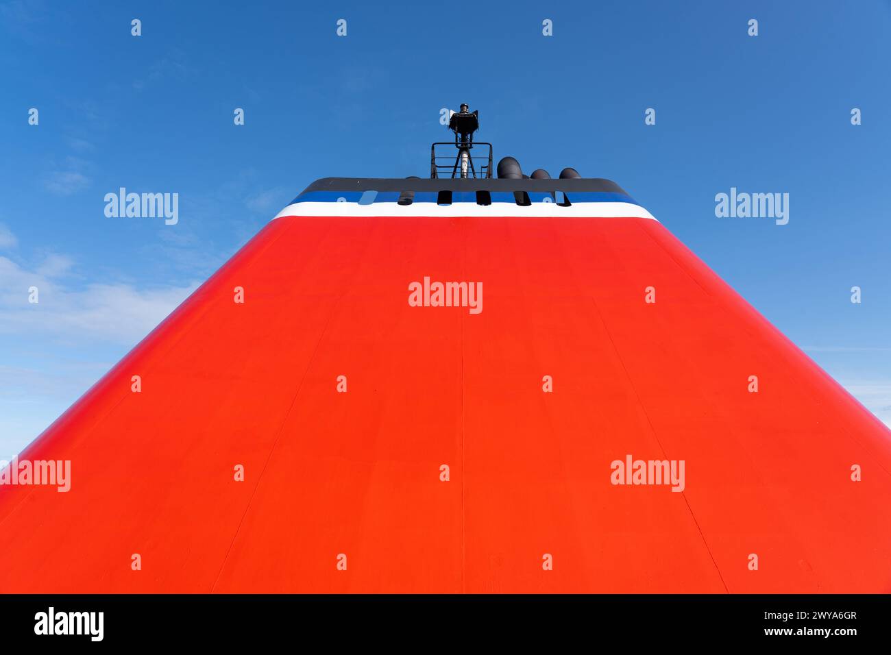 Funnel of a Stena line ferry on the Fishguard to Rosslare crossing ...