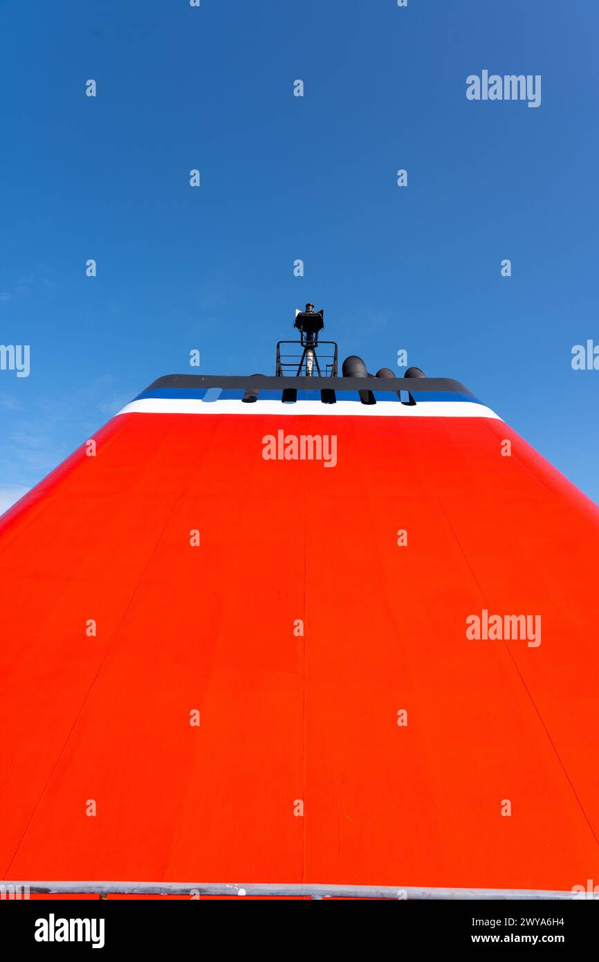 Funnel of a Stena line ferry on the Fishguard to Rosslare crossing ...