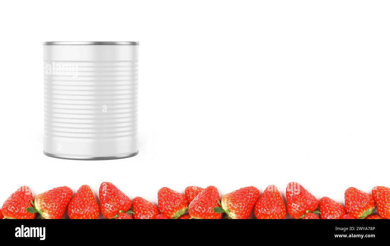 Strawberry Jam Food Tin Can Mockup Template Isolated Background Stock ...
