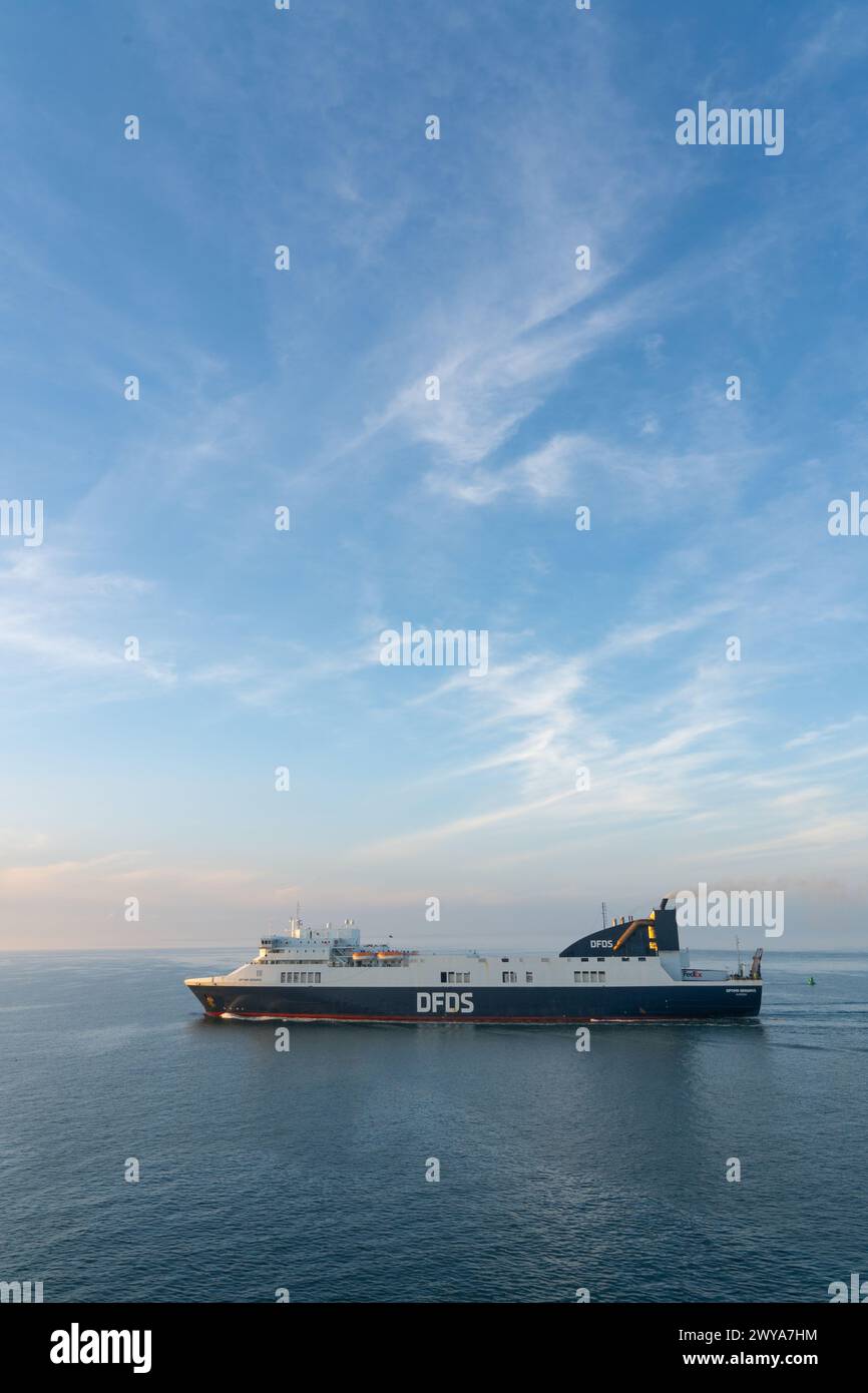 Cross channel ferry (DFDS) arriving at Rosslare harbour, Ireland at ...
