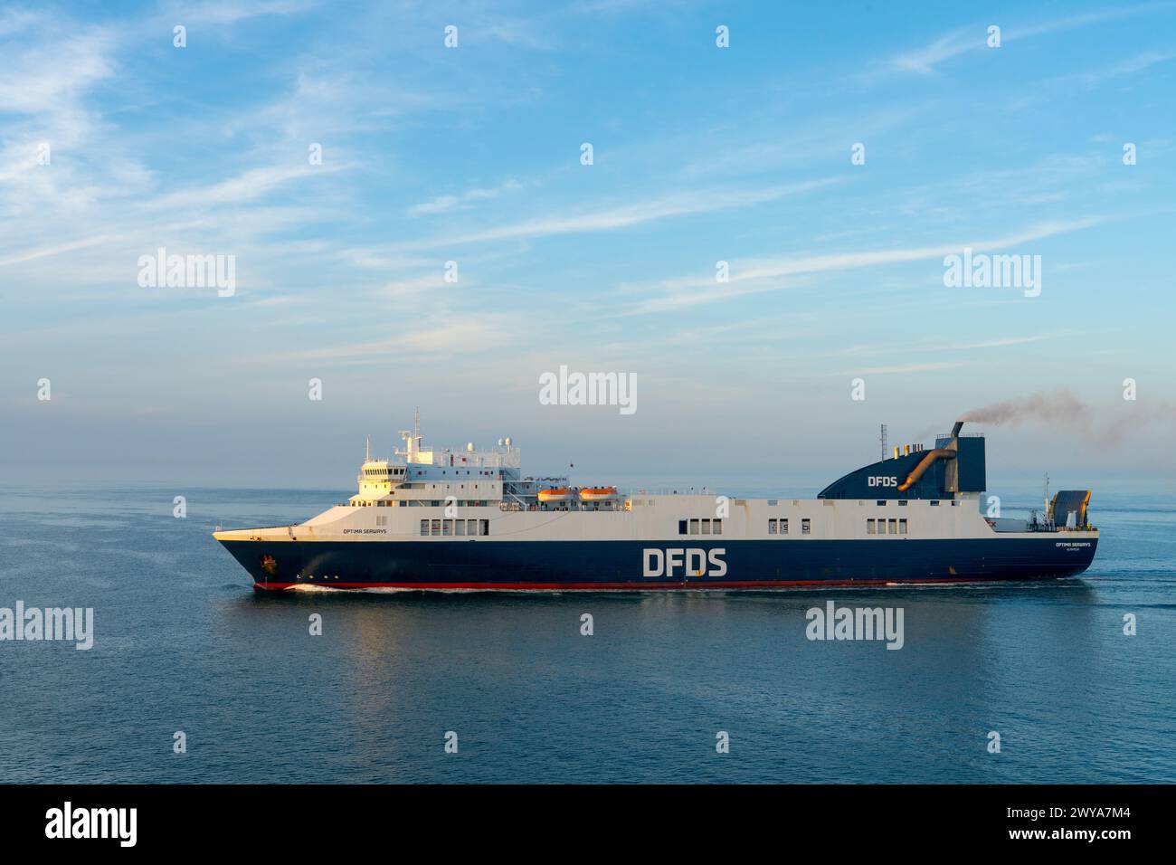 Cross channel ferry (DFDS) arriving at Rosslare harbour, Ireland at ...