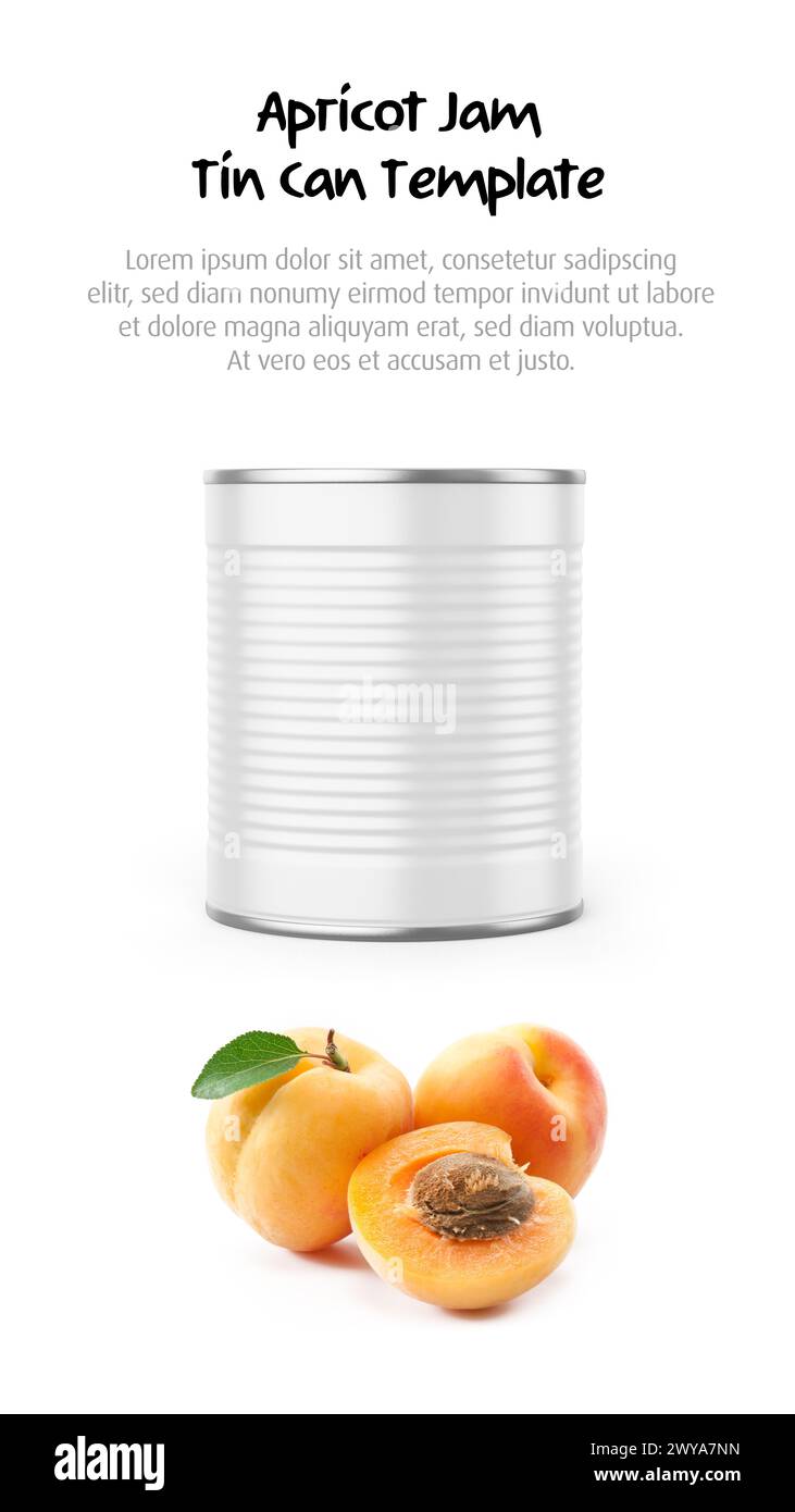 Apricot Jam Food Tin Can Mockup Template Isolated Background Stock ...