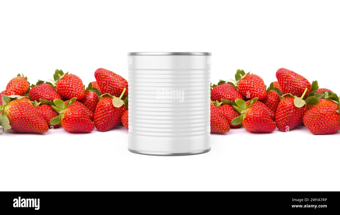Strawberry Jam Food Tin Can Mockup Template Isolated Background Stock ...