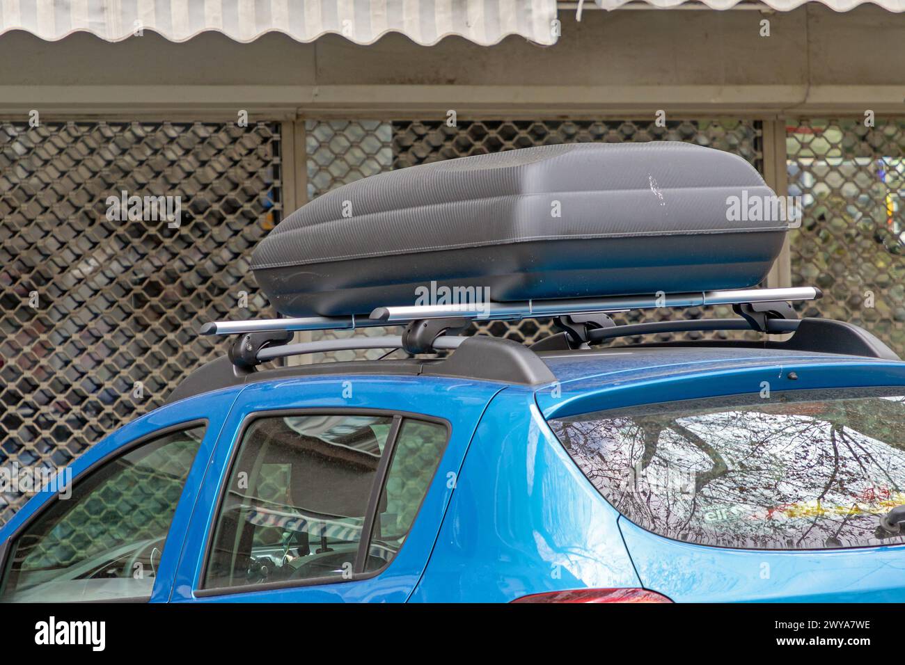 Large plastic box on a car roof used for storing items inside Stock ...