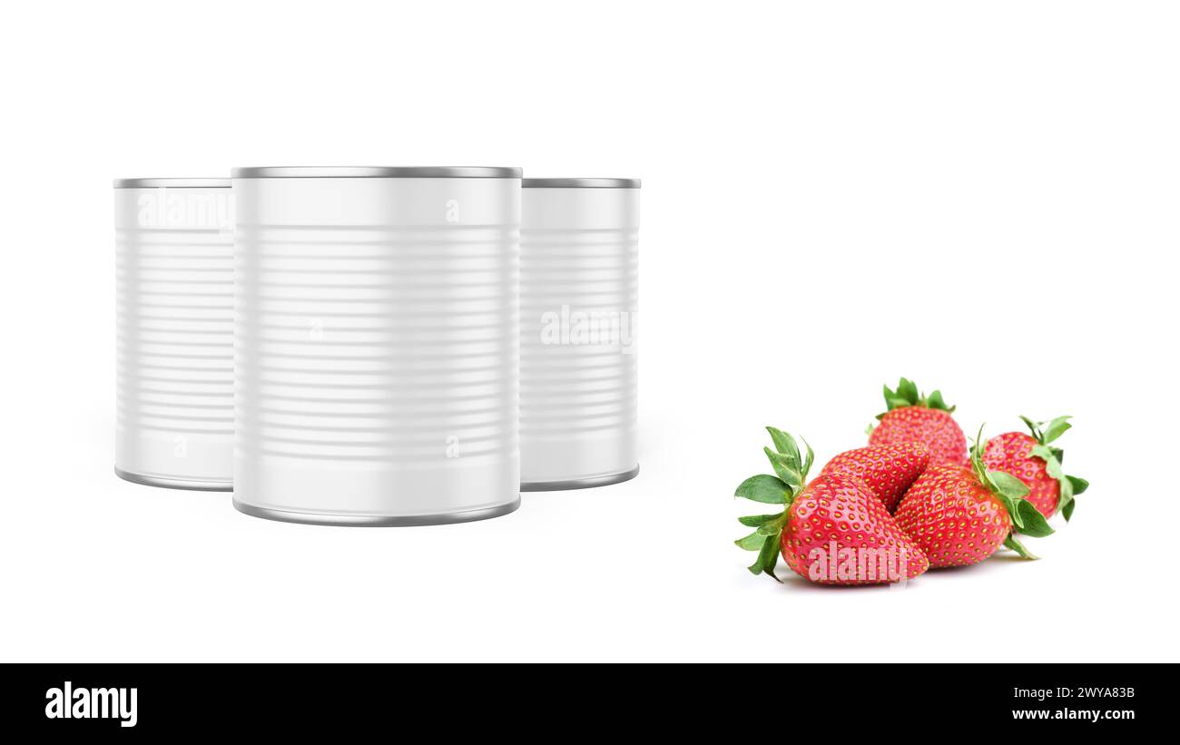 Strawberry Jam Food Tin Can Mockup Template Isolated Background Stock ...
