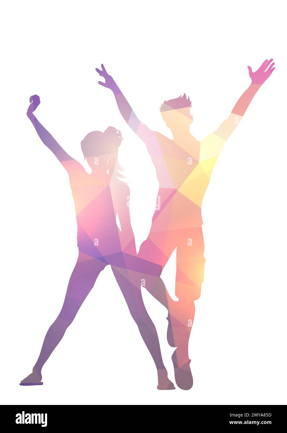 Silhouette of a party couple dancing with a low poly design Stock ...