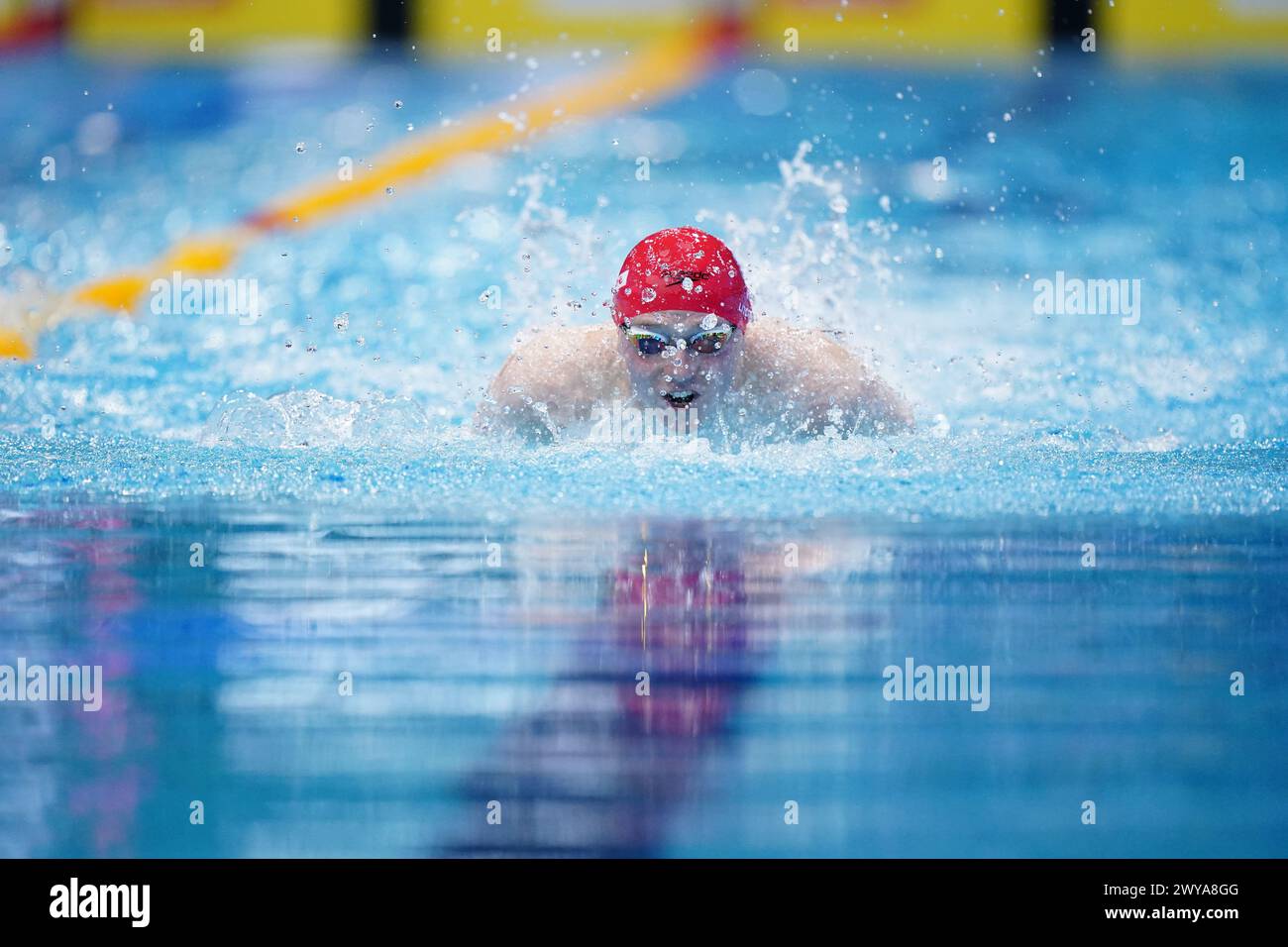 Joe Litchfield during the Men's 100m Butterfly Heats on day four of the ...