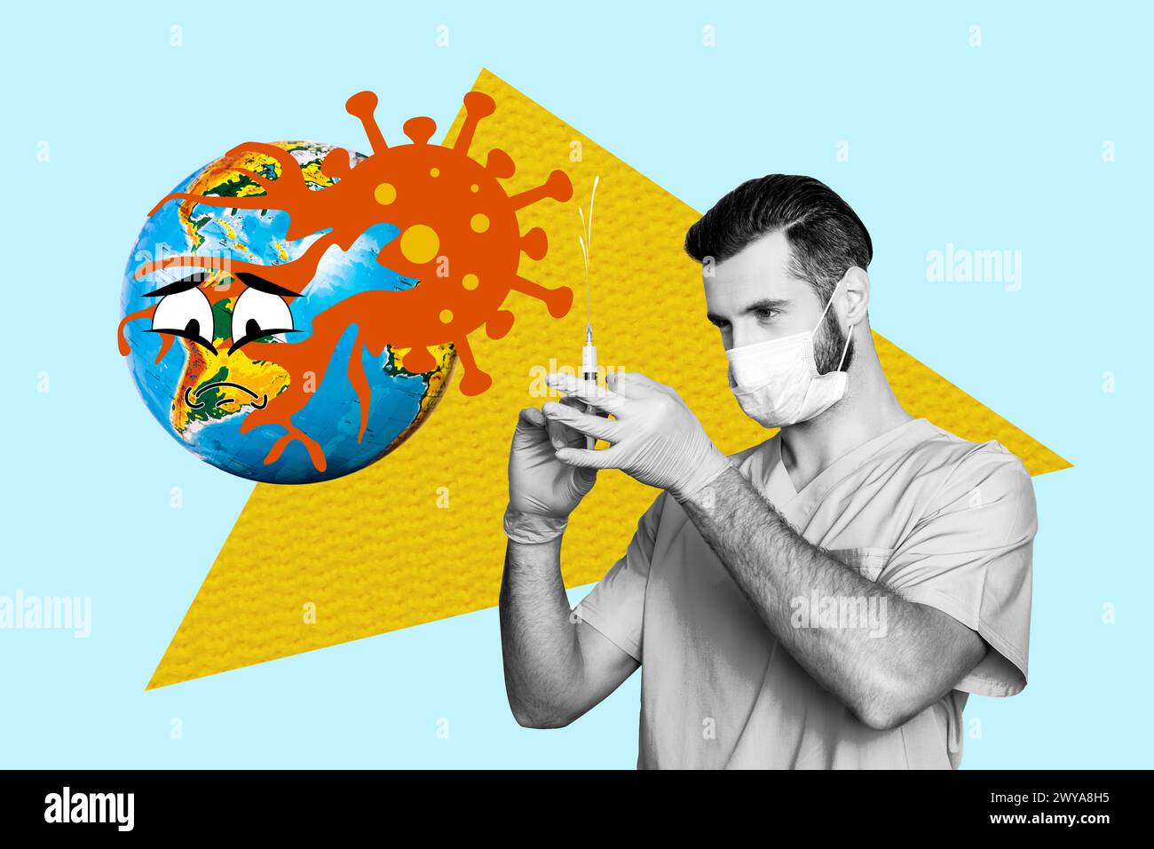 Composite photo collage of serious doctor mask face earth upset ...