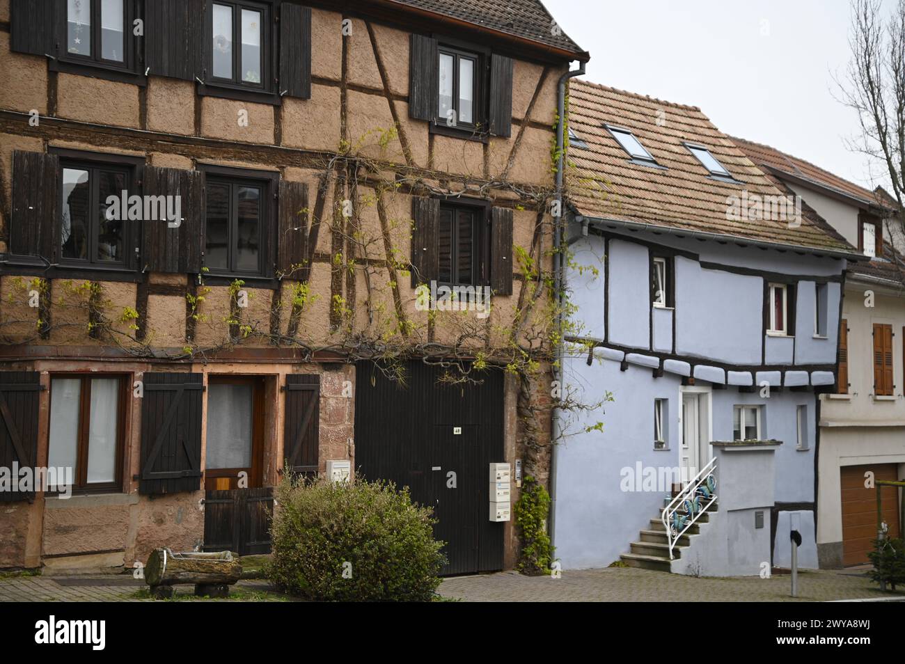Typical rural Alsatian house facade in Kintzheim, Alsace France Stock ...