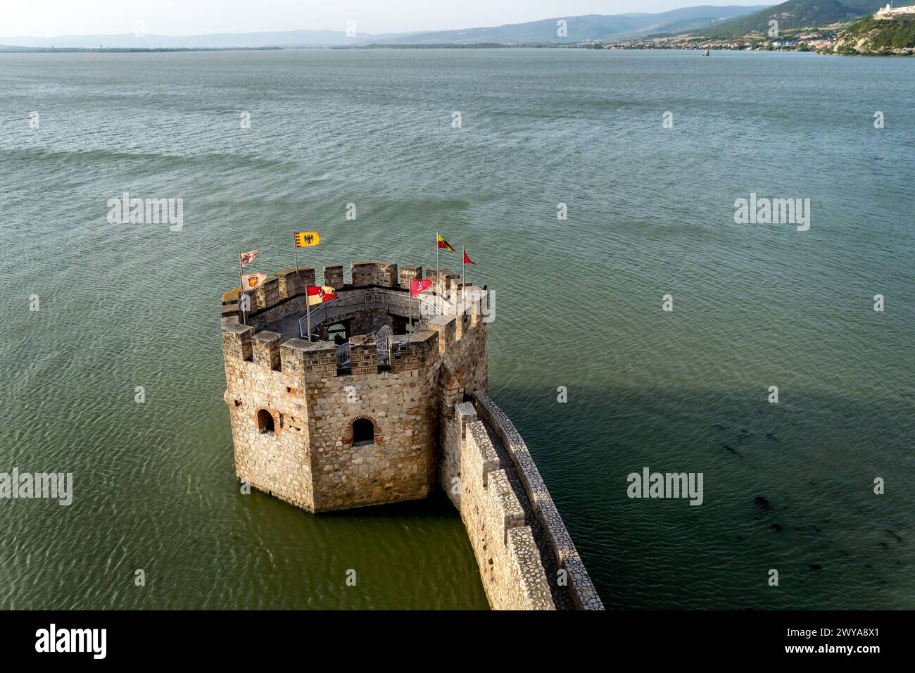 The medieval fortress of Golubac, outpost tower on Danube river. Famous ...