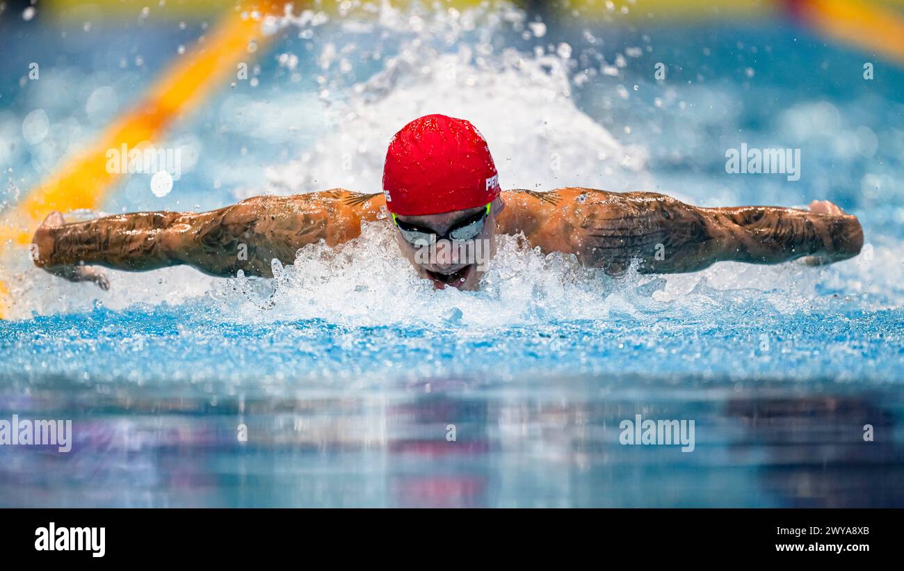 LONDON, UNITED KINGDOM. 05 April, 2024. Jamie Ingram competes in 100m ...