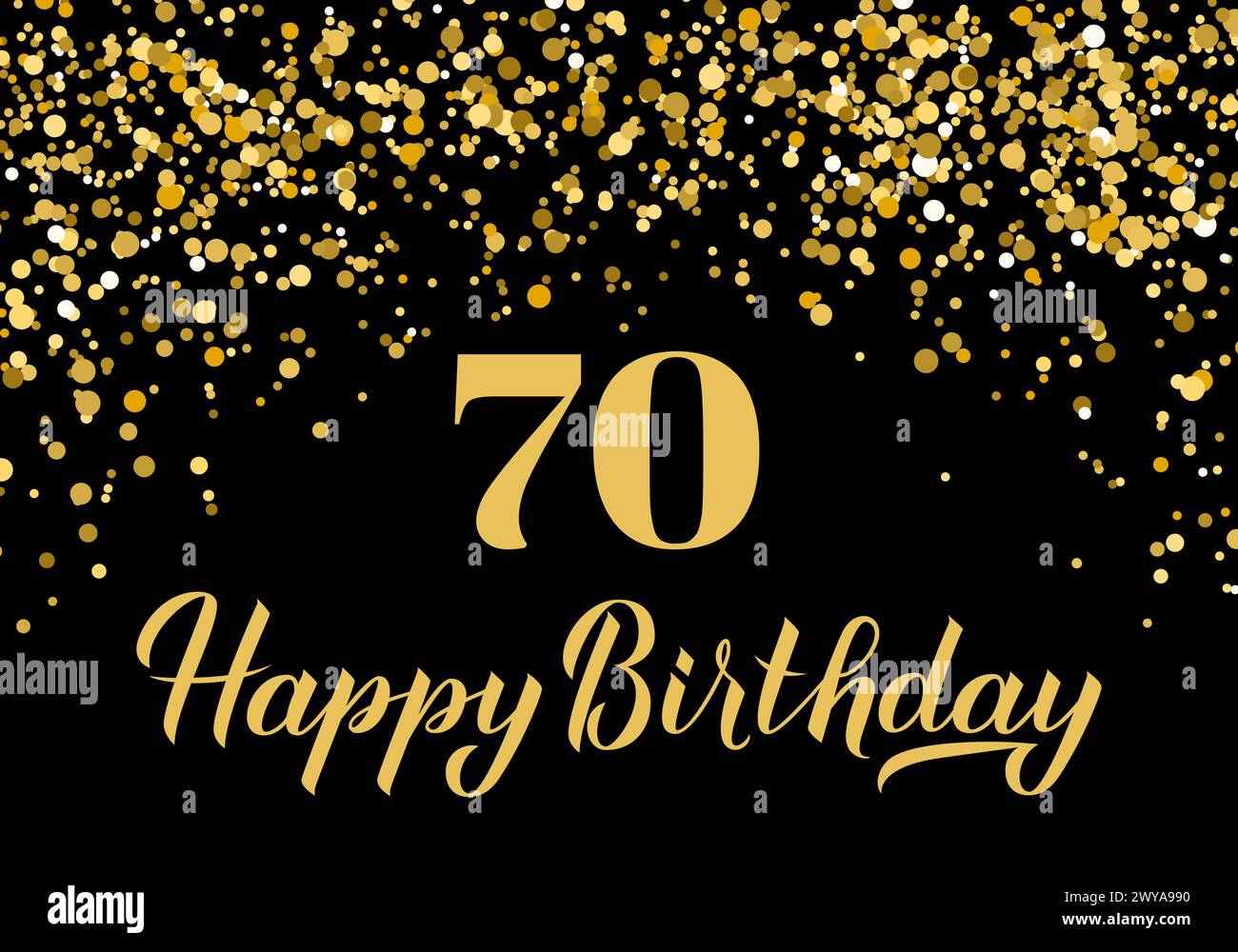 Happy 70th Birthday handwritten celebration poster. Black and gold ...