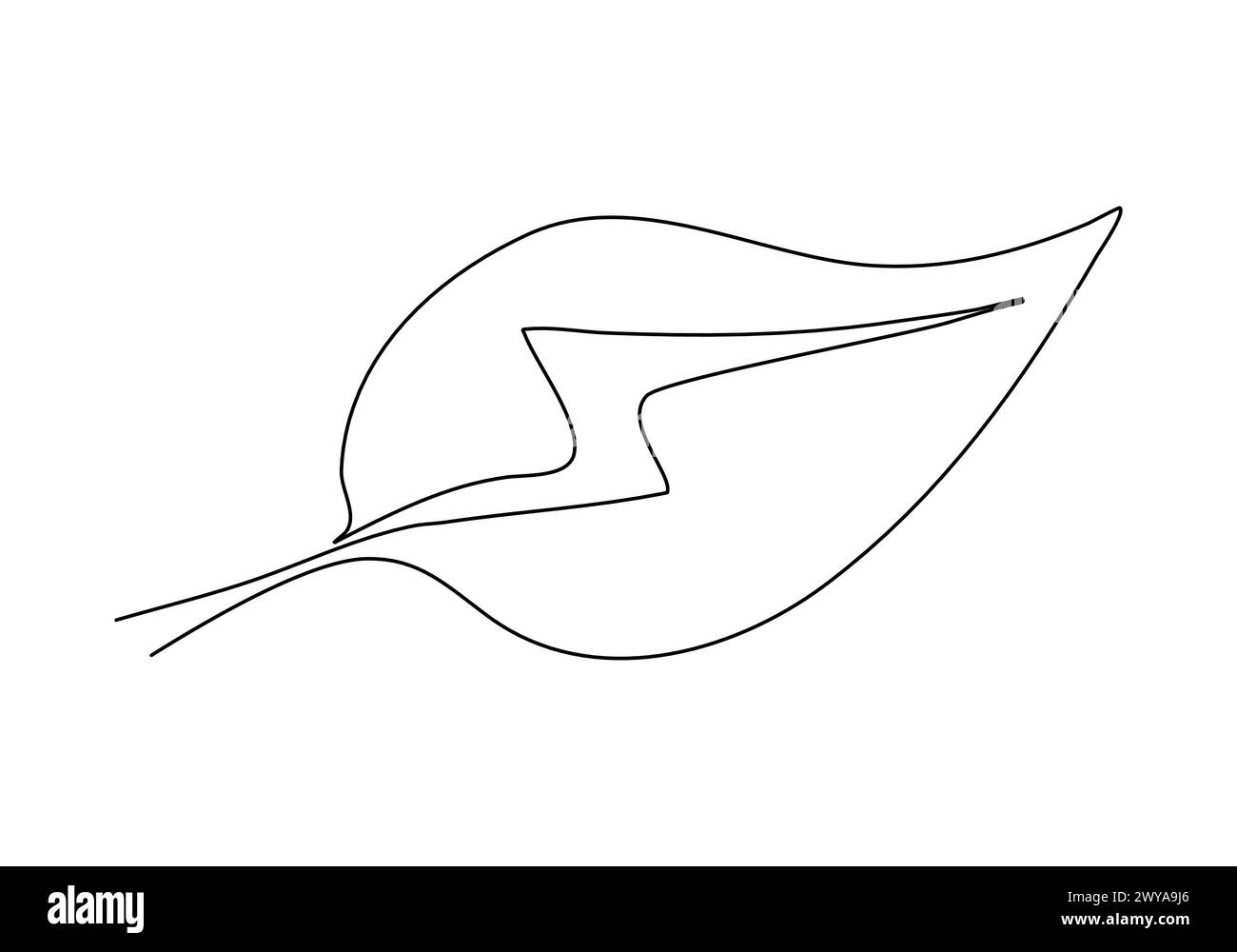 Plant leaf with a sign of power, one line drawing vector illustration ...