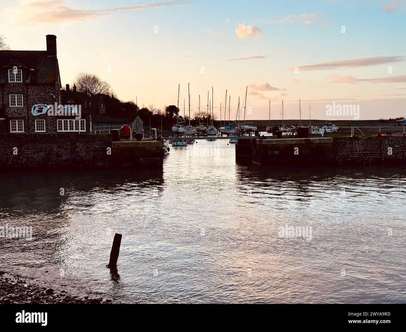 The inner Harbour at Porlock West near high tide Stock Photo - Alamy