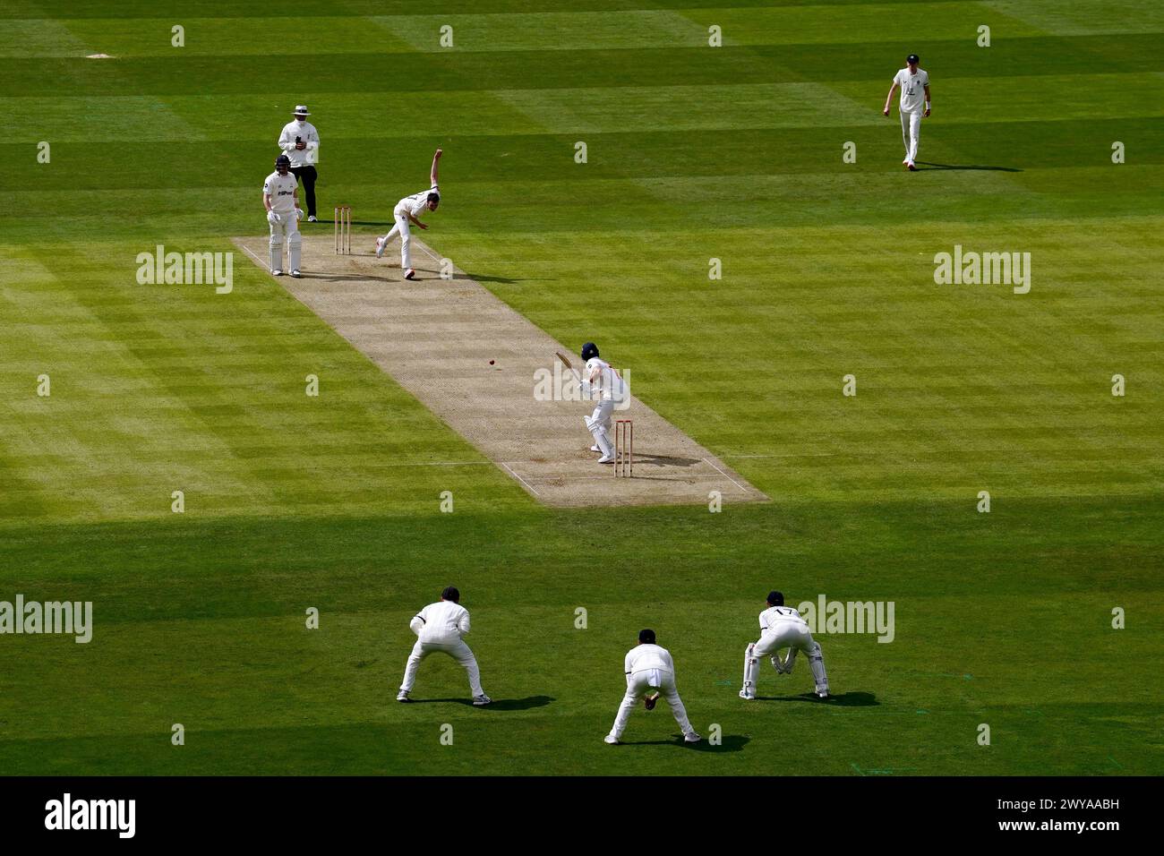 Middlesex's Toby Roland-Jones bowls to Glamorgan's Billy Root during ...