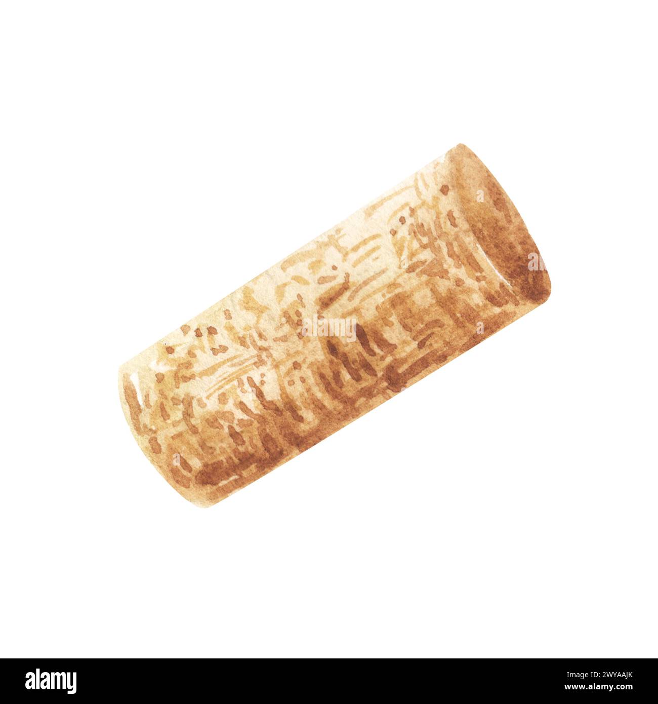 watercolor illustration of brown wine bottle cork. Hand painted ...