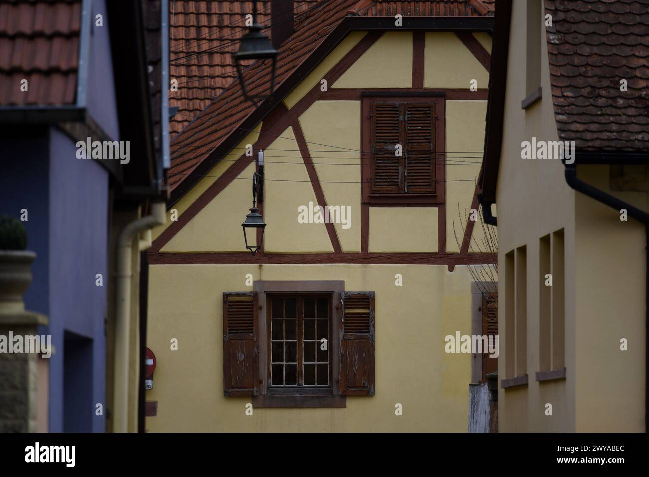 Typical rural Alsatian house facade in Kintzheim, Alsace France Stock ...