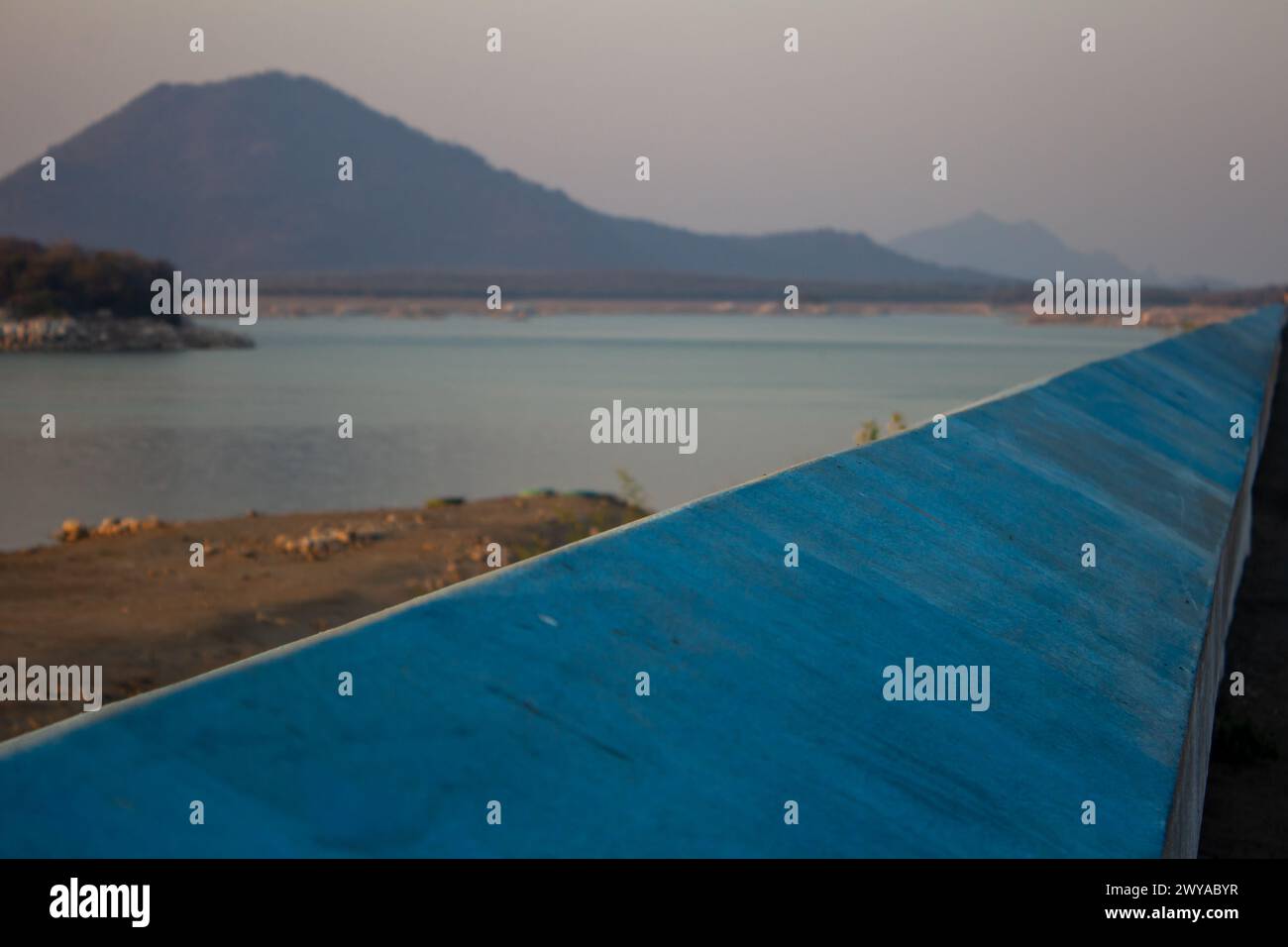 The parapet wall of the view point along the Sathanur Dam which forms ...