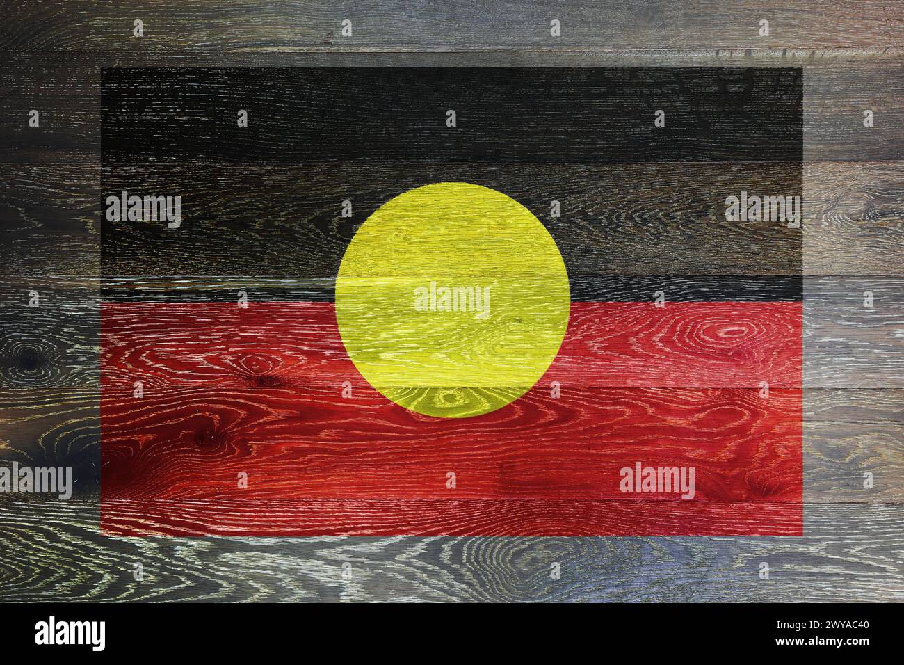 Australia aboriginal flag on rustic old wood surface background Stock ...