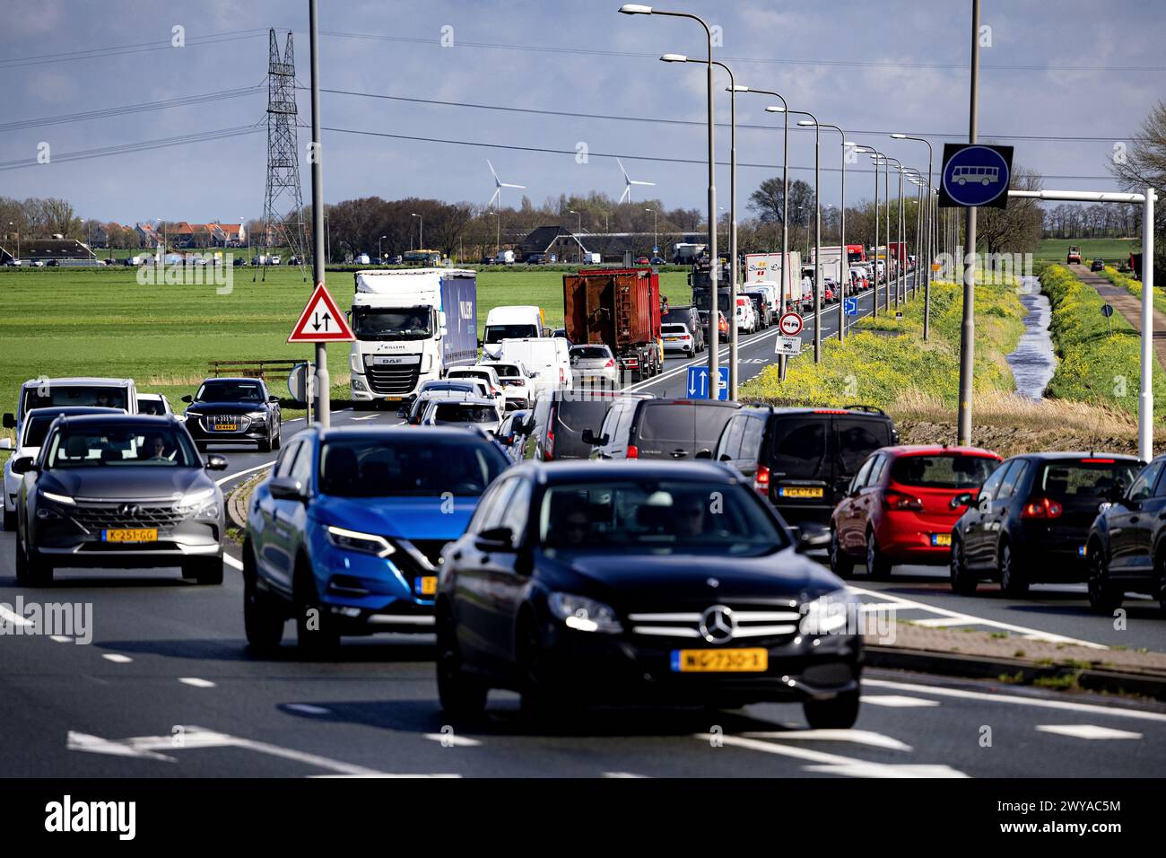 WATERGANG - A heavy traffic jam on the N247 from Amsterdam towards the ...