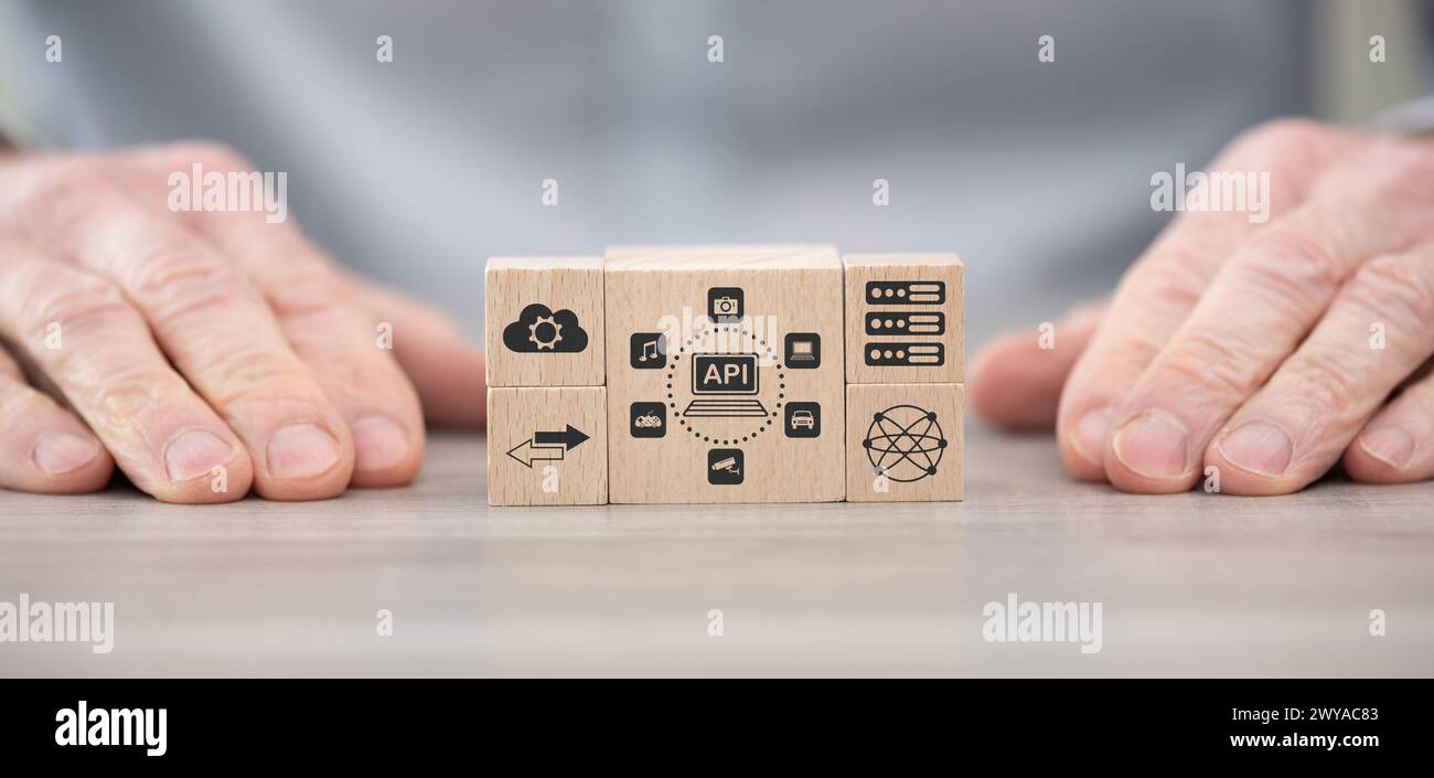 Wooden blocks with symbol of api concept Stock Photo - Alamy