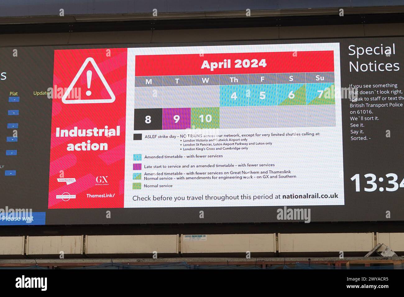Signage at Victoria station, London, as train drivers from the Aslef ...