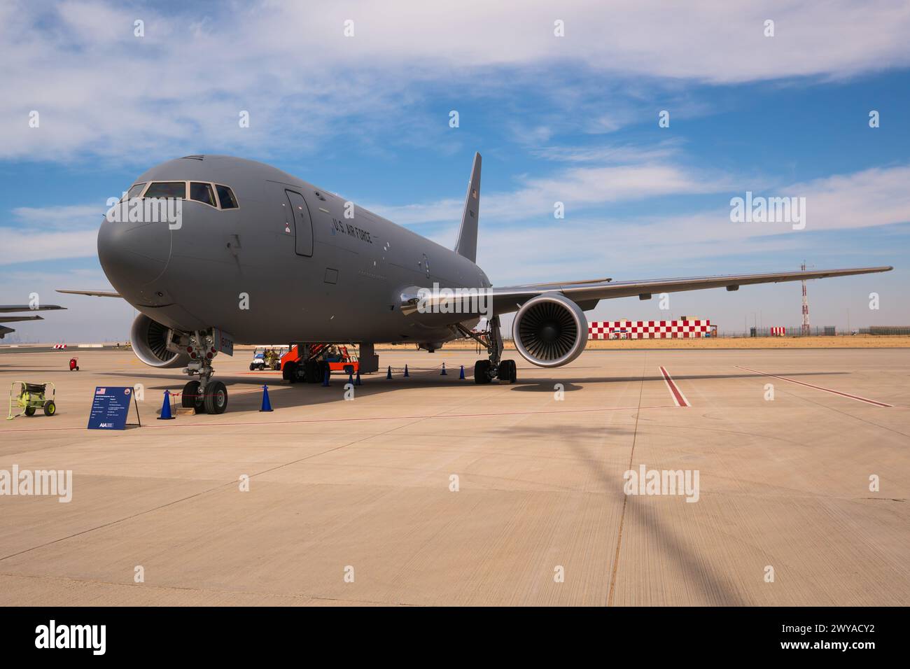 US Air Force Boeing KC-46 military aircraft on display at the Dubai Air ...