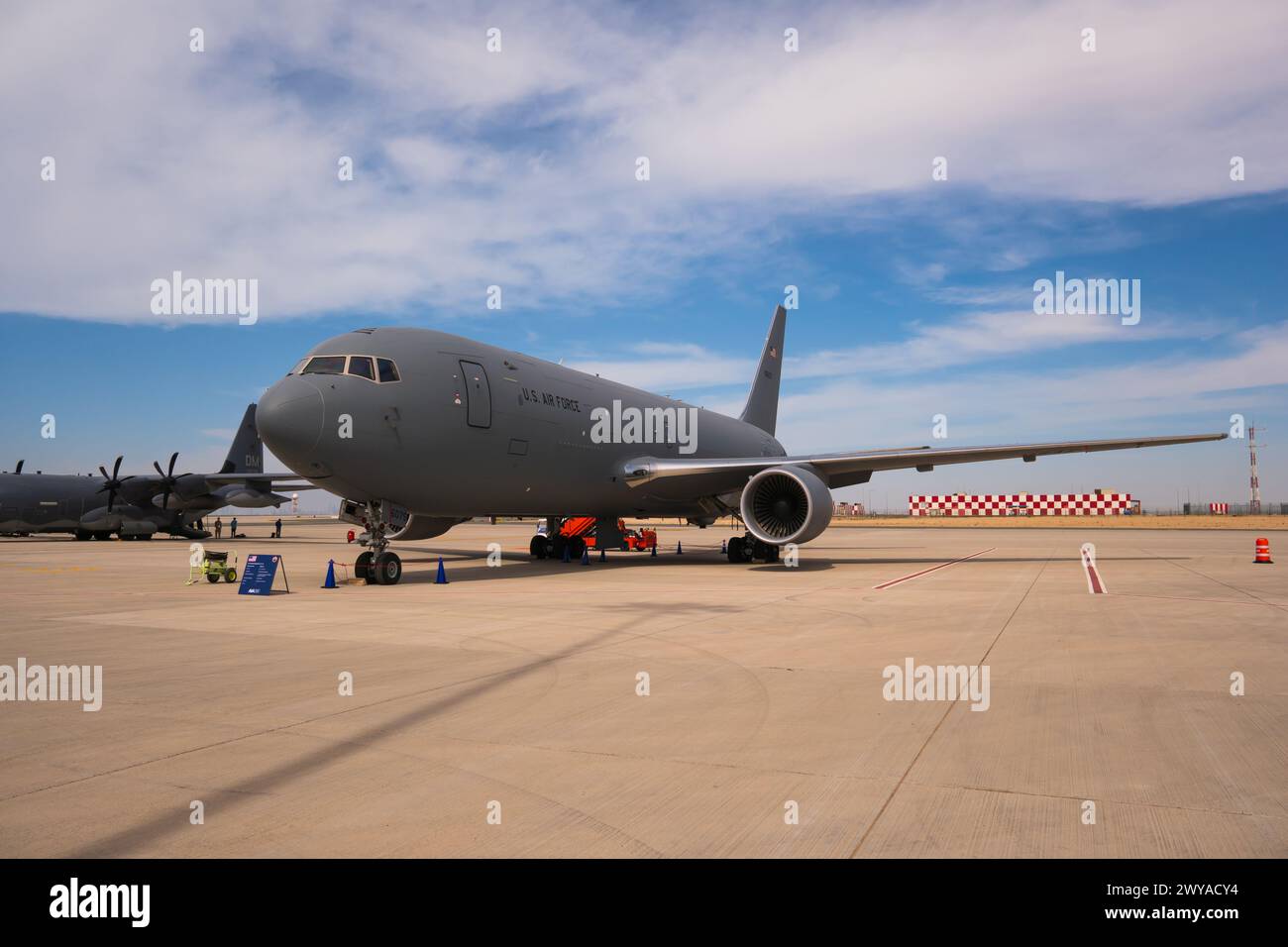 US Air Force Boeing KC-46 military aircraft on display at the Dubai Air ...