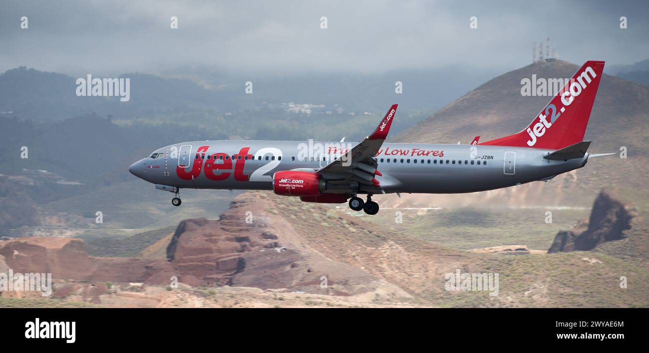 Tenerife, Spain March 31st, 2024. Boeing 737-8MG Jet2 Airlines flies in ...
