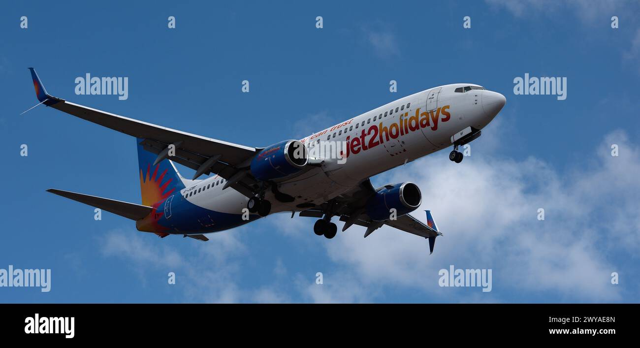 Tenerife, Spain March 31st, 2024. Boeing 737-8MG Jet2 Airlines flies in ...