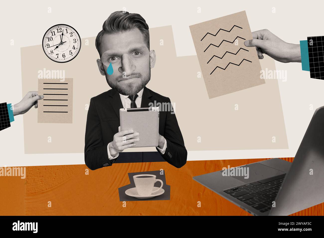 Sketch image composite 3D photo collage of black white silhouette ...