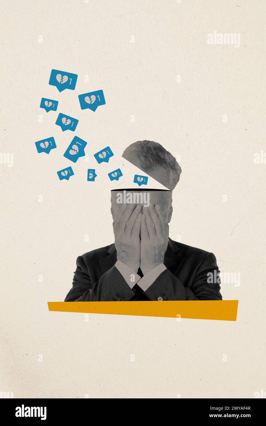 Composite trend artwork sketch image 3D photo collage of sad man cover ...