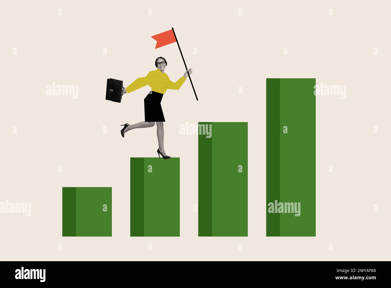 Composite photo collage of happy businesswoman step chart promotion ...