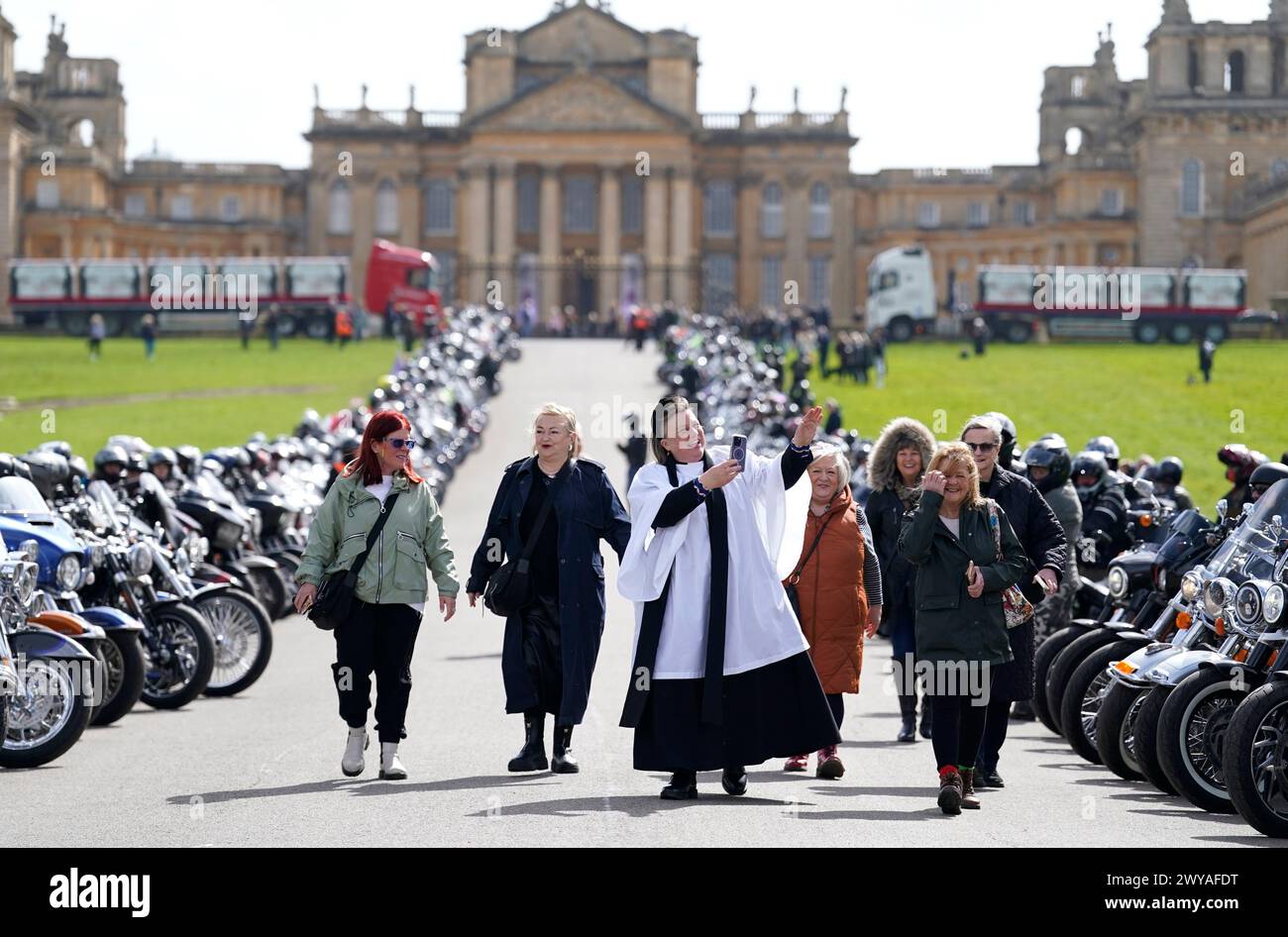 The Vicar of Stanton Harcourt, The Revd Jo Hurst, waves to Harley ...