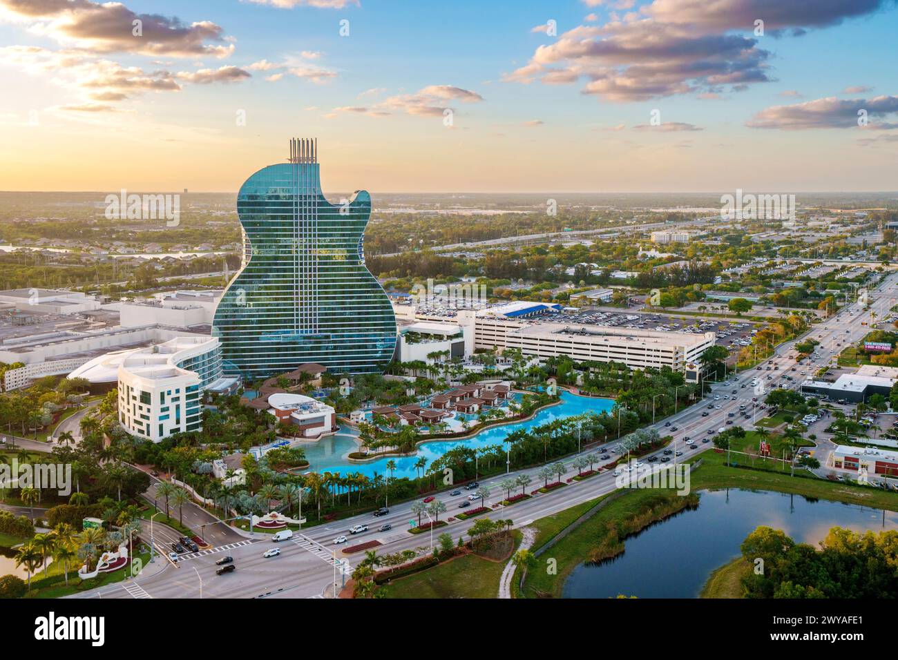 Aerial Photography Sunset/ Blue Hour Hollywood, Miami, Florida, USA ...