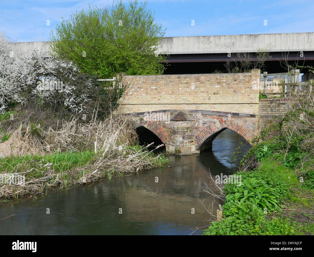 Arlesey Bridge, a medieval crossing (with new bridge behind) over the ...