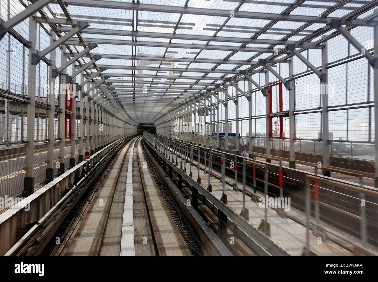 Rainbow bridge, Yurikamome line, Monorail train, Tokyo, Japan Stock ...