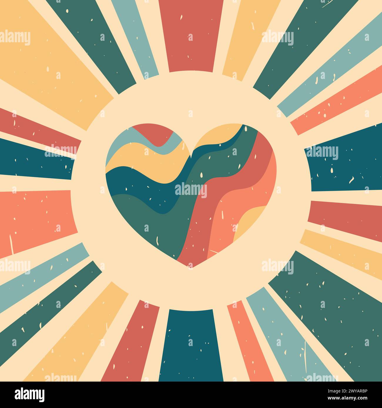 Retro style background with a striped heart. Vintage grunge texture ...