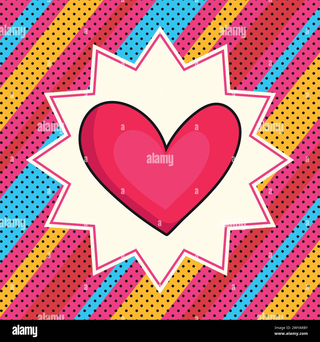 Retro pop art style bright background with a heart symbol. Red heart ...