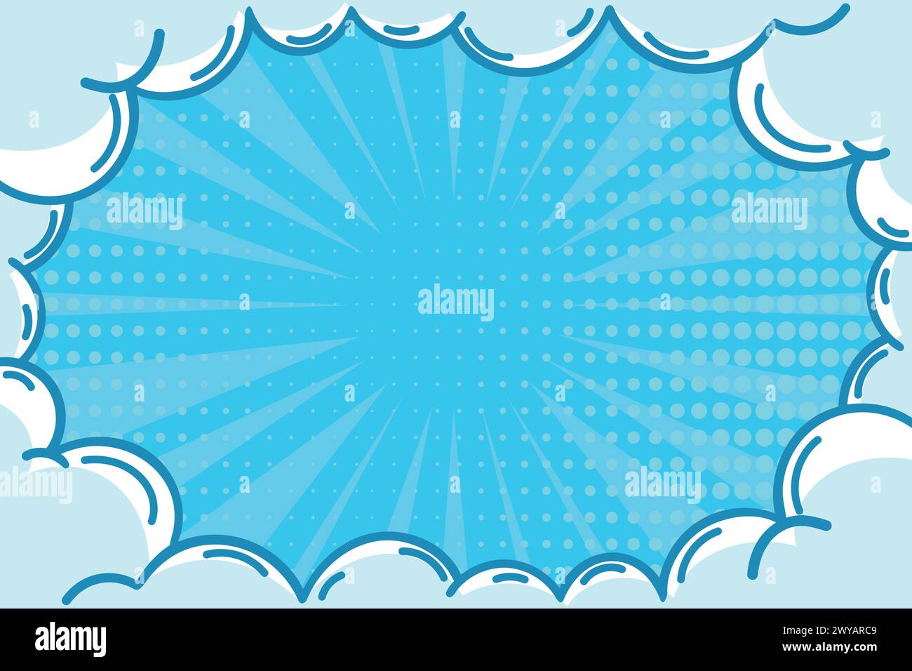 Comic background in retro pop art style. Stripe and dotted sky blue ...