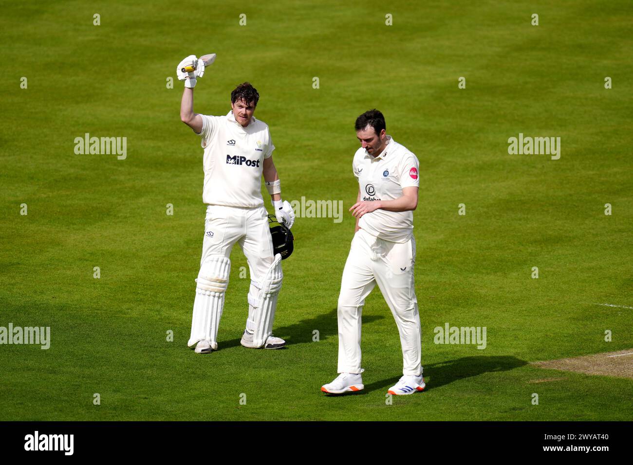 Glamorgan's Sam Northeast celebrates reaching his century as Middlesex ...