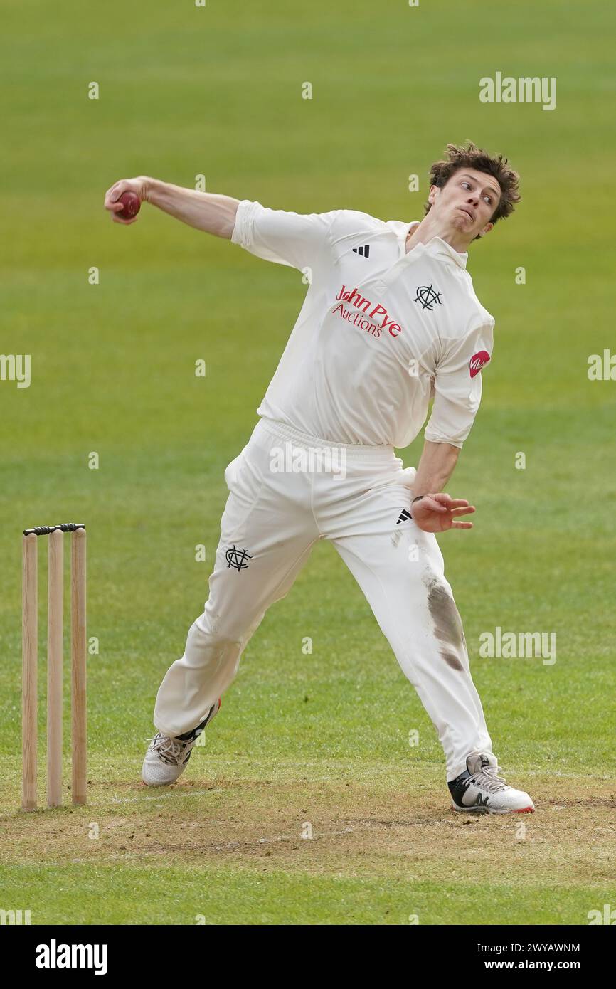 Nottinghamshire's Calvin Harrison bowling during day one of the ...